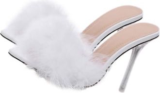 Garneck Sandales pour Femme avec Plumes Mules Talon Haut pour Ext&eacute;rieur Chaussures De Soir&eacute;e pour Dames