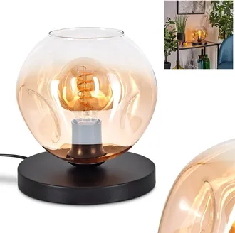 HOFSTEIN Tischleuchte Ripoll, Tischlampe aus Metall/Glas in Schwarz/Bernstein/Klar, Leuchte im modernen Retro/Vintage-Design mit Schirm aus Glas (&Oslash; 20 cm) u. A