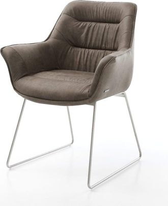 DELIFE Esszimmerstuhl Kaira-Flex Mikrofaser Taupe Vintage Kufengestell Edelstahl, Esszimmerstühle