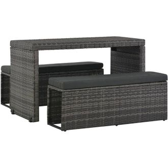 vidaXL 3-tlg. Garten-Essgruppe mit Kissen Poly Rattan Grau vidaXL