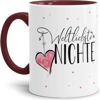 Tassendruck Tasse mit Spruch für die Weltbeste Nichte - Kaffeetasse/Familie/Geschenk-Idee/Mug/Cup/Innen & Henkel Weinrot