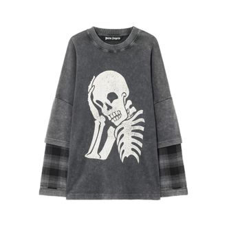 Palm Angels Skull Double Long-Sleeve Shirt - - Tops - Herren - Grau - XL