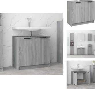 vidaXL Badschrank Grau Sonoma 64,5x33,5x59 cm Holzwerkstoff - Badschrank - Badezimmermöbel - Holzwerkstoff - Grauer Badschrank - Unterschrank