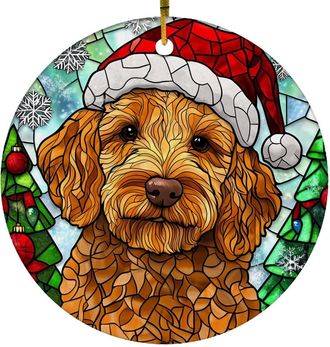 Generic Runde Weihnachtsbaum-Anh&auml;nger Pudel-Baumschmuck Weihnachtsdeko Keramik Weihnachten Deko Anh&auml;nger Retro Xmas Keramik F&uuml;r Fenster Souvenir Weihnachtsbau