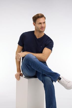 Eden Park T-shirt Bleu Marine Col V &Agrave; Manches Courtes