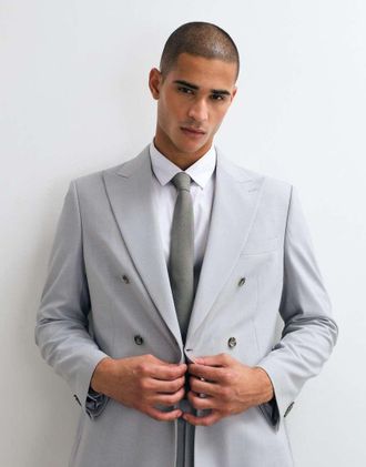 Asos schmal geschnittene zweireihige Anzugjacke in Hellgrau