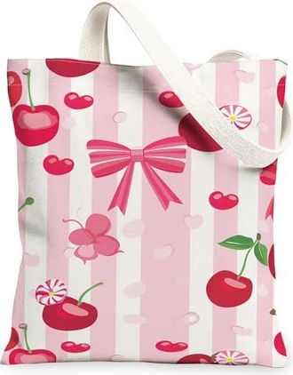 Generic Sacs fourre-tout en toile motif cerises florales, sacs d&eacute;picerie r&eacute;utilisables, vintage, l&eacute;gers, lavables, p&ecirc;che, 13x15 Inch