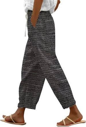 Generic Pantalon capri &agrave; imprim&eacute; floral pour femme - Taille haute - Cordon de serrage - Longueur 3/4 - Avec poches - Confortable - Toucher coton - Pantalon de