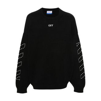 Off-white Schwarzer Strickpullover mit Logo-Detail - - Knitwear - Herren - Schwarzk - XS