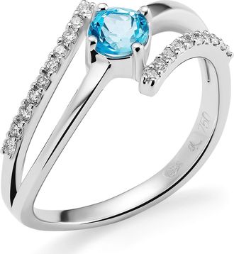 Orphelia Damen-Ring 750 Wei&szlig;gold rhodiniert Topas blau Rundschliff Diamant (0.15 ct) Gr. 50 (15.9) - RD-3259/50