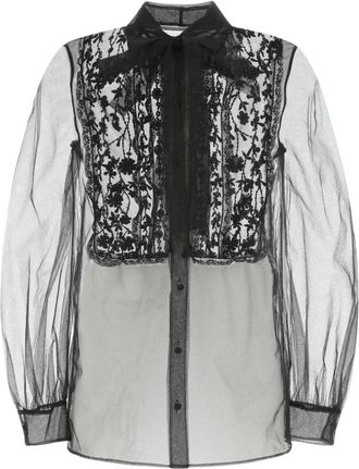 Valentino Garavani Femme, Blouses et Chemises, Noir, Taille: 36 FR Sheer Lace Bow Blouse