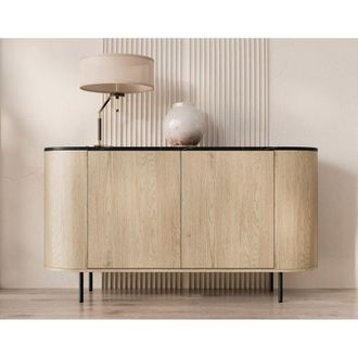Best Mobilier Sansa - buffet bas 139 cm - 2 portes et 1 étagère - plateau effet marbre - bois / noir