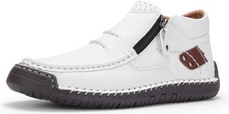 Generic Chaussures Chukka décontractées en cuir pour homme, faites à la main, fermeture éclair latérale, mocassins mi-hauts, tendance, légers, pour la marche,