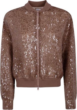 Brunello Cucinelli Femme, Pulls, Brun, Taille: 38 FR Zip Cardigan
