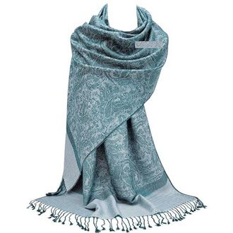 GFM &Eacute;charpe douce style pashmina avec motifs floraux cachemire en relief (P093), P093-tlch-Teal Gris