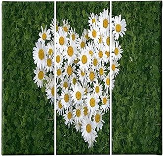 Homemania HM203PKNV-212 Blumengemälde, 3-teilig, Natur, für Wohnzimmer, Schlafzimmer, Mehrfarbig, Polyester, Holz, 69 x 3 x 50 cm