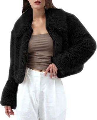 Generic Vestes pour femmes 2026 Faux manteau d&eacute;contract&eacute; ample sans manches en polaire pelucheuse col revers hiver coupe-vent v&ecirc;tements dext&eacute;rieur, Noir, XL