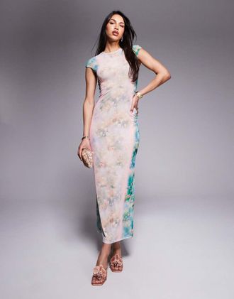 AFRM Maxikleid mit Nebel-Print und Rundhalsausschnitt-Bunt