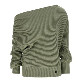 Balmain Femme, Pulls, Vert, Taille: 38 FR Pull Asym&eacute;trique Drap&eacute; en Maille de Soie C&ocirc;tel&eacute;e