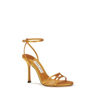 Jimmy Choo London Womens Leo Heel Sandal Orange Silk