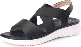 Allegra K Sandales plates &agrave; bout ouvert avec sangle de cheville &eacute;lastique pour femme, Noir, 41.5 EU