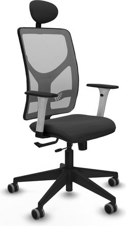 Piqueras y Crespo B&uuml;rostuhl mit wei&szlig;en und schwarzen Armlehnen, h&ouml;henverstellbarer Lendenwirbelst&uuml;tze und festem Kopfteil, ausgestattet mit Syncro/Traslack. Grau/Dunkel