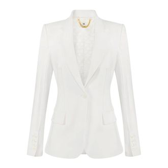 Elisabetta Franchi Femme, Vestes, Beige, Taille: 40 FR Veste Stretch Double Cr&ecirc;pe avec D&eacute;tails Bords Francs