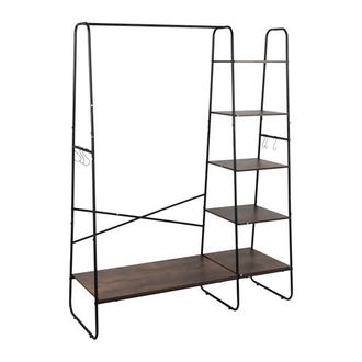 Relaxdays Kleiderst&auml;nder, 6 Ablagen, 6 Haken, Kleiderstange, HxBxT 160 x 120 x 45 cm, Garderobenst&auml;nder, braun-schwarz