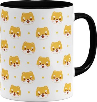 OM3 s&uuml;&szlig;e Kaffeetasse mit Shiba Inu Kaffee-Tasse mit Hundemotiv Hund Dog | Keramik Becher | 11oz 325ml | Rundumdruck | Schwarz