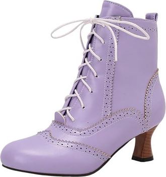 Generic Bottes victoriennes pour femme - Style victorien - Style gothique - Noir - Fermeture éclair latérale - Chaussures hautes à talon bloc - Bout pointu - 