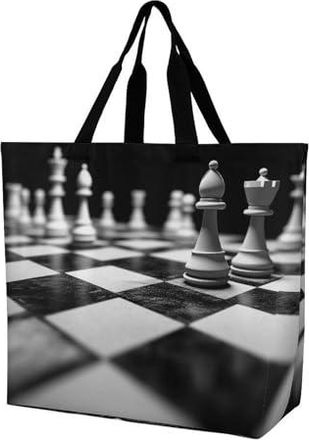 Generic &Eacute;chiquier Noir Et Blanc Sac Fourre-Tout D&eacute;contract&eacute; Tote Bag L&eacute;ger Sac A Main Femme Pour Quotidienne Gym Voyage