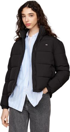 Tommy Jeans Damen Steppjacke Essential Puffer mit Kragen, Schwarz (Black), XL