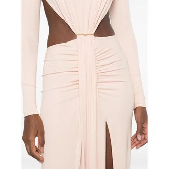 Elisabetta Franchi Ruched Cut-Out Evening Dress - Beige