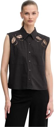 DKNY Dkny, Femme, Blouses et Chemises, Noir, Taille: 36 FR Chemise en coton