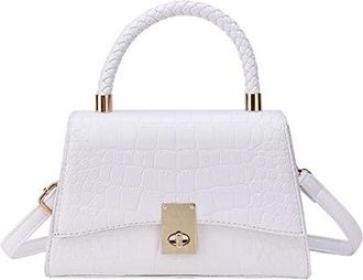 Generic Sac à bandoulière tendance pour femme avec poignée sur le dessus et rabat en cuir, blanc, Small