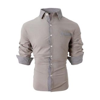 Generic Chemise pied-de-poule pour homme, coupe ajust&eacute;e, couleur contrast&eacute;e, chemise pied-de-poule tendance, &eacute;l&eacute;gante, chemises d&eacute;contract&eacute;es &agrave; manches longue