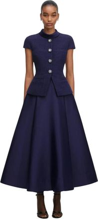 Self Portrait Femme, Robes, Bleu, Taille: 38 FR Robe Midi en Boucl&eacute; et Taffetas