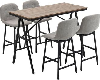 HOMCOM Bartisch mit Barhocker Set, 5-teilige Essgruppe, K&uuml;chentisch, Bistrotisch mit 4 St&uuml;hlen, Bartisch Set f&uuml;r K&uuml;che, Wohnzimmer, Stahl, Hellgrau, 120 x
