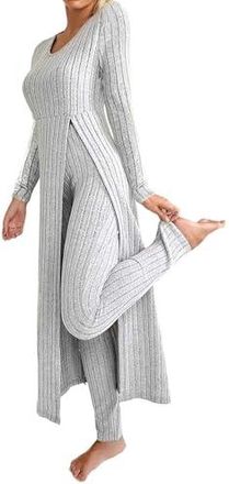 Generic Femme Ensembles Pantalon 2 Pieces D&eacute;contract&eacute;e Loungewear Manches Longues Tricot&eacute; Top et Leggings Ensemble Casual Outfit Set Jogging Tenue De Sport Au