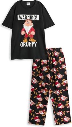 Disney Blanche-Neige et Les Sept Nains Grumpy Mens Black Graphic Tee | Chemise de Dessin anim&eacute; &agrave; Manches Courtes avec Warning! Grumpy Imprimer | Haut de Nuit