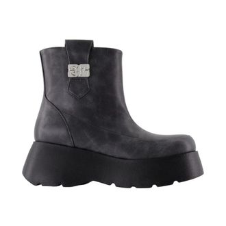 Ganni Vintage Stiefeletten - Leder - Grau - - Shoes - Damen - Schwarzk - 37 EU