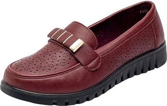Generic Mocassins classiques confortables en cuir pour femme, mocasines basses compens&eacute;es, Rouge, 39.5 EU