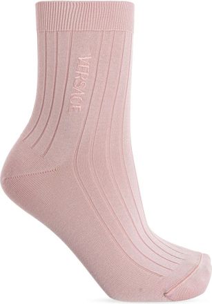 Versace Femme, Sous-v&ecirc;tements, Rose, Taille: S Chaussettes en coton c&ocirc;tel&eacute; brod&eacute;