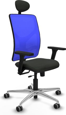 Piqueras y Crespo Stuhl mit 3D-Armlehnen, h&ouml;henverstellbarer Lendenwirbelst&uuml;tze und festem Kopfteil, ausgestattet mit Syncro/Traslack und Schneideschaum, Blau/Schwarz