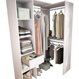 PEGANE Armoire dressing double en bois m&eacute;lamin&eacute; coloris blanc - Longueur 98 x Profondeur 41 x Hauteur 187 cm