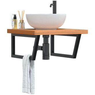 vidaXL Waschbeckenregal Wandmontage Stahl und Massivholz Buche Vidaxl