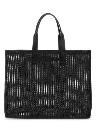 Dolce & Gabbana Mens Woven Mesh Shopping Bag Black Cotton Handbags Hand