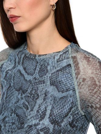 Marc Cain Langarmshirt Urban Haze Premium Damenmode Mesh-Shirt mit Animal Print