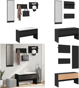 vidaXL 4-tlg. Garderoben-Set Schwarz Holzwerkstoff - Flurbank - Garderobenset - Einbauschränke - Schrankwand - Eingangsbereich Dekoration - Home & Living