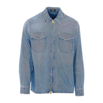 Versace Surchemise zipp&eacute;e en denim - Homme - Vestes - Bleu - Taille: XL
